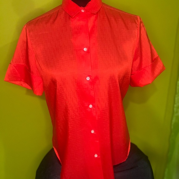 Tops | 196s Stuart Lang Cherry Red Bottom Down Womans Top | Poshmark